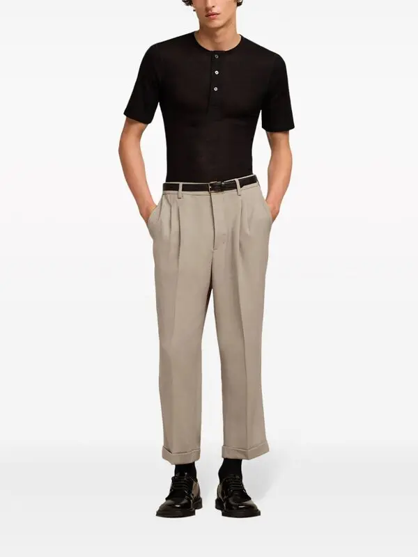AMI Paris Pressed-crease Tapered Trousers - Neutrals
