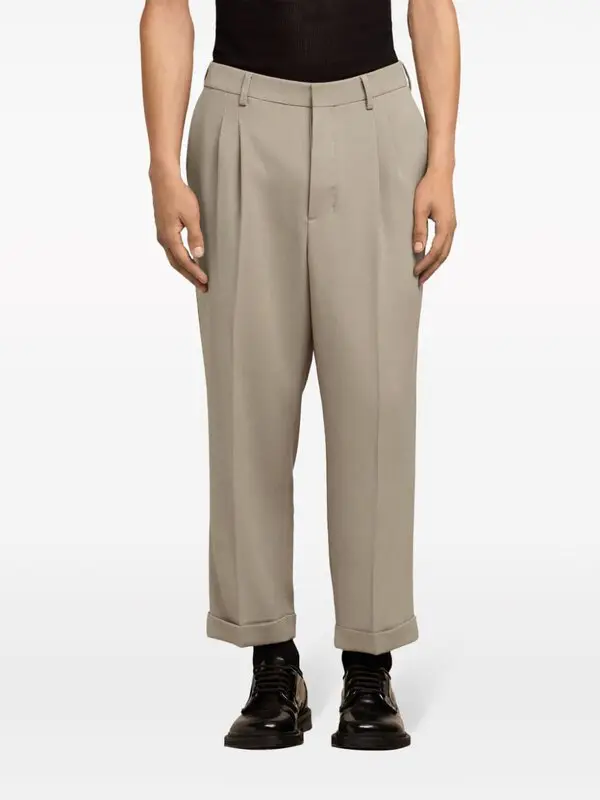 AMI Paris Pressed-crease Tapered Trousers - Neutrals
