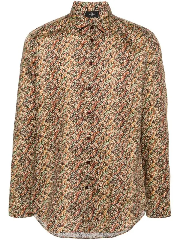 Etro Palm Tree-print Cotton Shirt - Orange