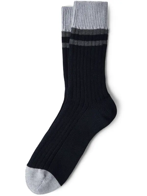Brunello Cucinelli Striped Cotton Socks - Blue