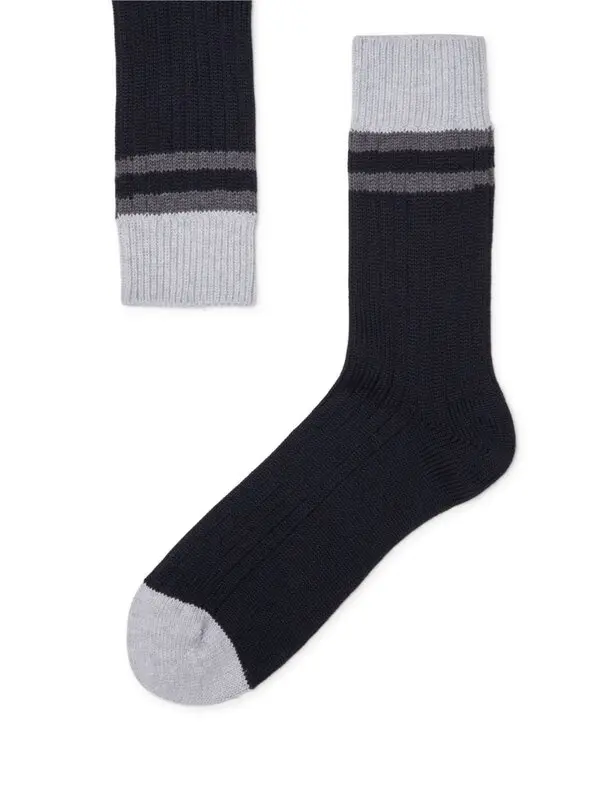 Brunello Cucinelli Striped Cotton Socks - Blue