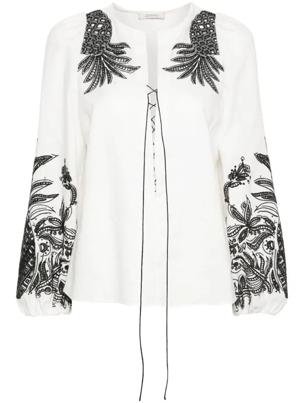 Dorothee Schumacher Pineapple Embroidery Lace-up Blouse - White