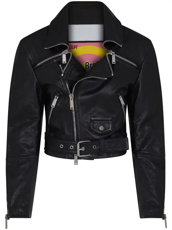 Dsquared2 Cropped Leather Biker Jacket - Black