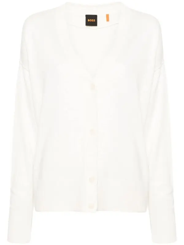 BOSS V-neck Ribbed Knit Cardigan - White
