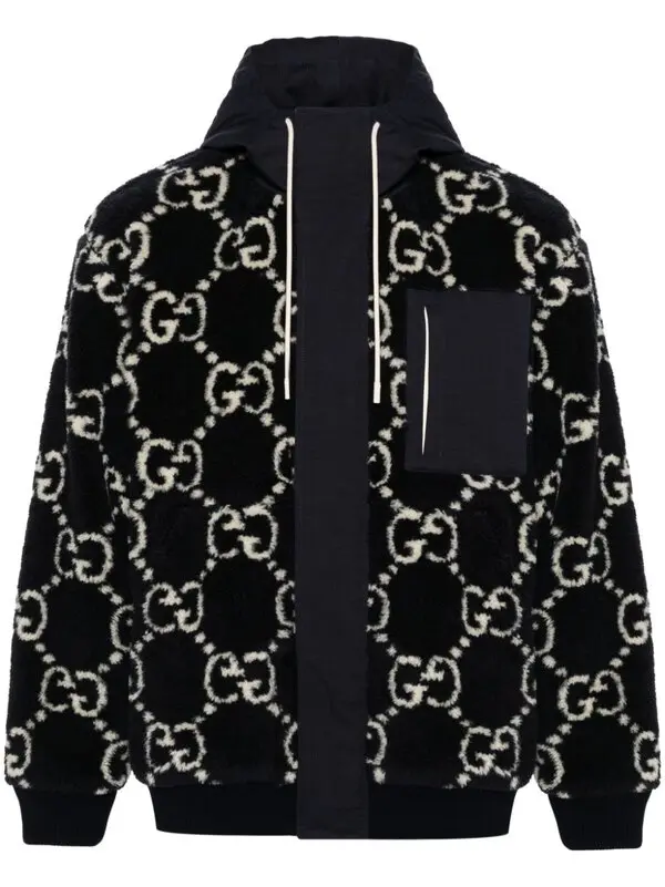 Gucci Gg Jacquard Fleece Hooded Jacket
