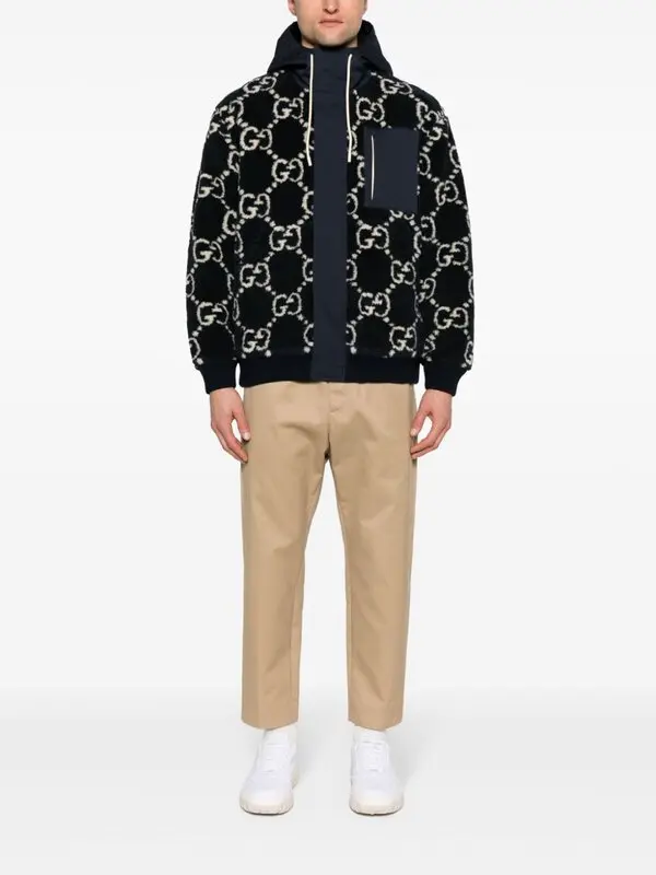 Gucci Gg Jacquard Fleece Hooded Jacket