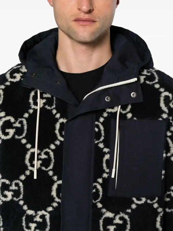 Gucci Gg Jacquard Fleece Hooded Jacket