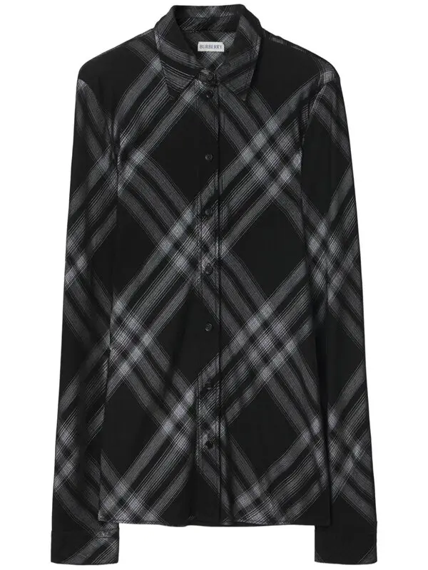 Burberry Check-print Long-sleeve Shirt - Black
