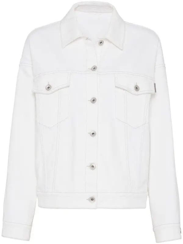 Brunello Cucinelli Monili-embellished Denim Jacket - White