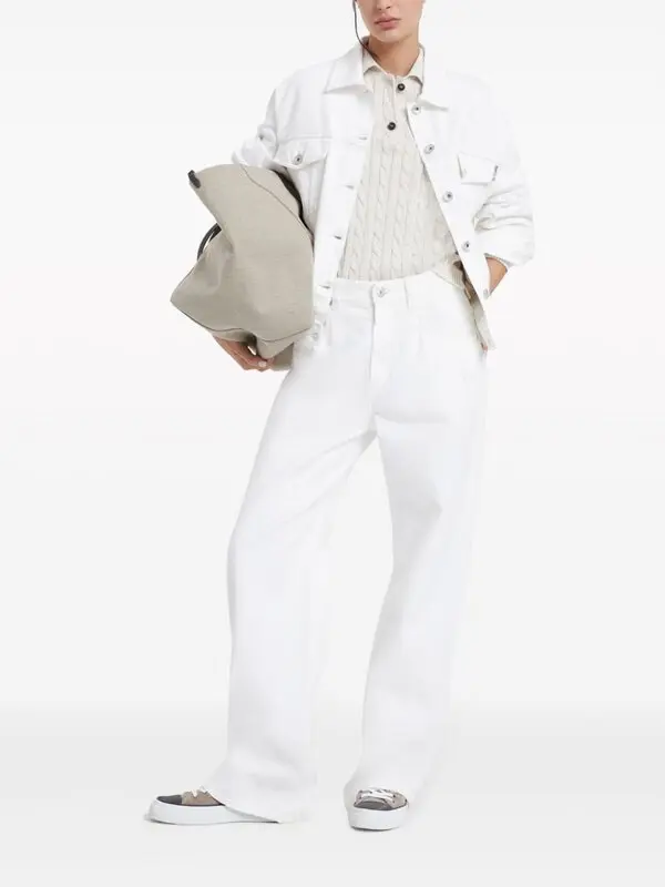 Brunello Cucinelli Monili-embellished Denim Jacket - White