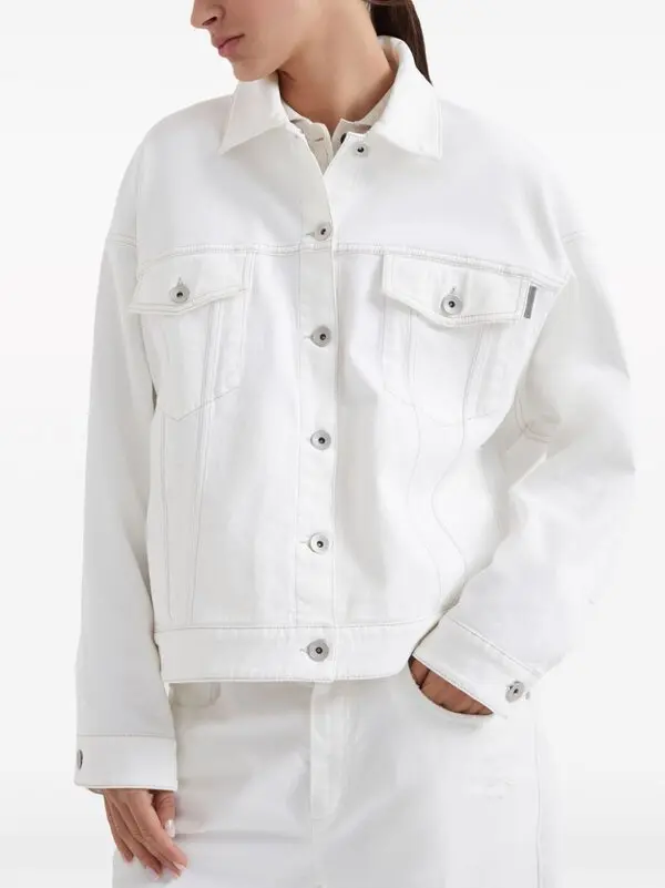 Brunello Cucinelli Monili-embellished Denim Jacket - White