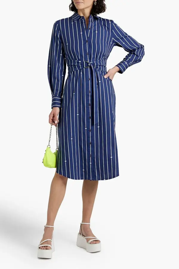 Derek Lam 10 Crosby Striped Poplin Midi Shirt Dress - Navy
