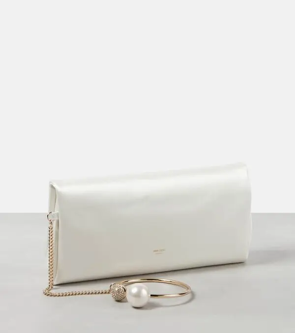 JIMMY CHOO Xandra Small Embellished Satin Clutch - Brown