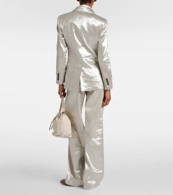 Brunello Cucinelli Double-breasted Metallic Linen-blend Blazer