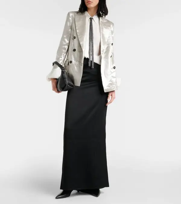 Brunello Cucinelli Double-breasted Metallic Linen-blend Blazer - Silver