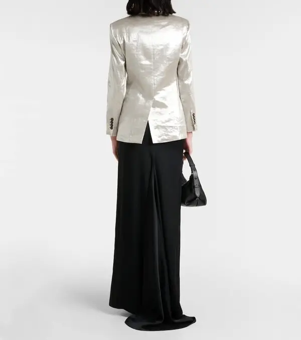 Brunello Cucinelli Double-breasted Metallic Linen-blend Blazer - Silver