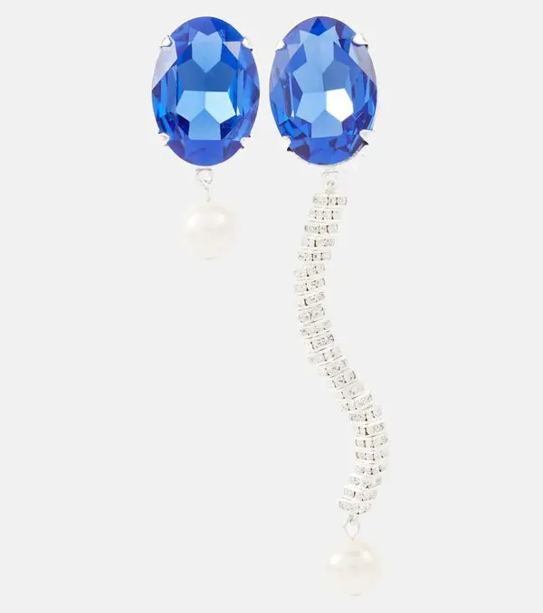 Magda Butrym Asymmetric Crystal And Pearl Drop Earrings - Blue