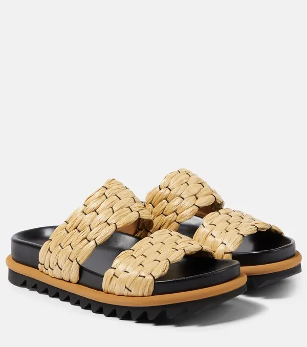 Dries Van Noten Woven Raffia Slides - Beige