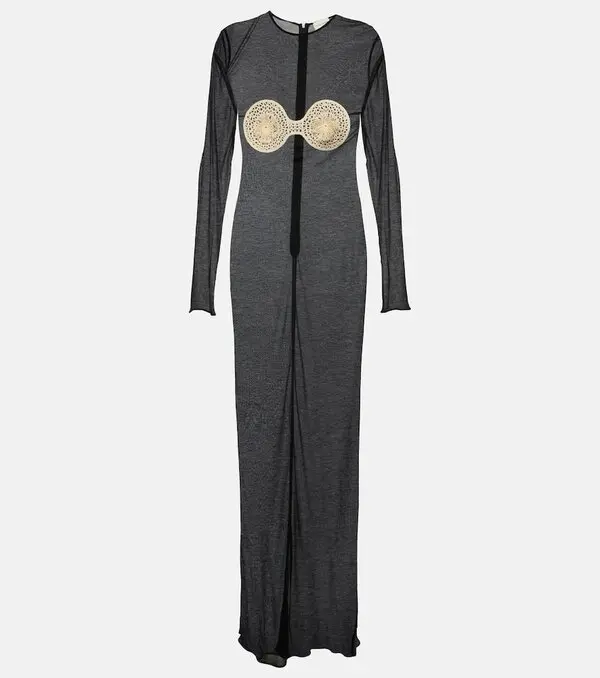 Magda Butrym Crochet-trimmed Jersey Maxi Dress - Black