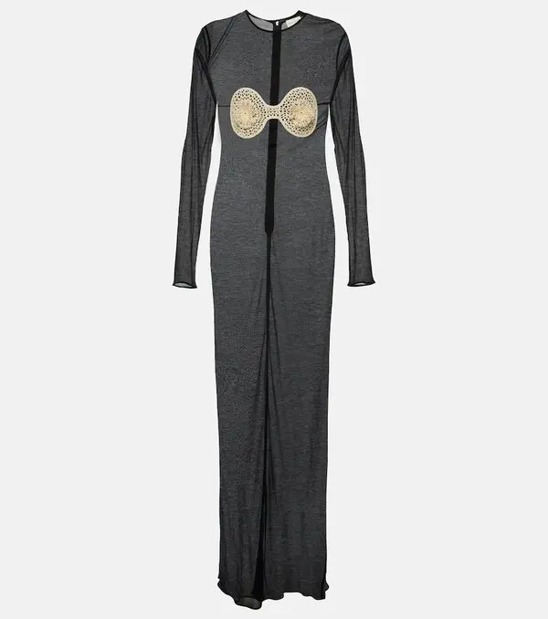 Magda Butrym Crochet-trimmed Jersey Maxi Dress - Black