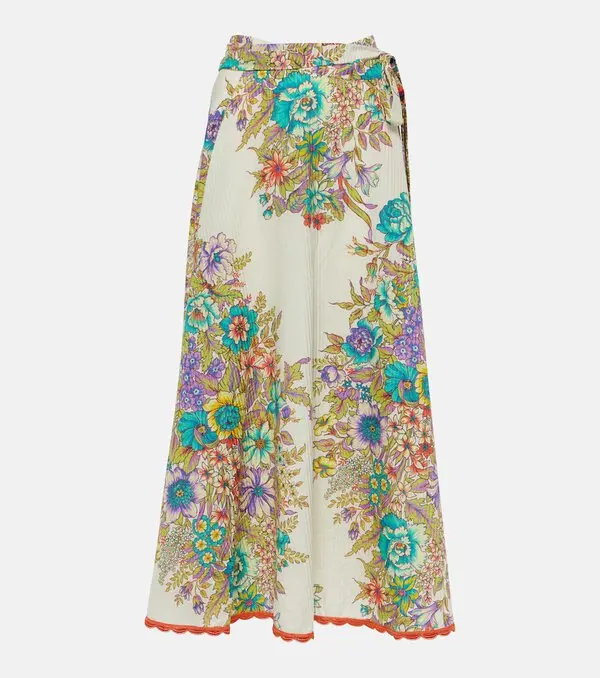 Etro Floral Cotton And Silk Midi Skirt - Multicoloured