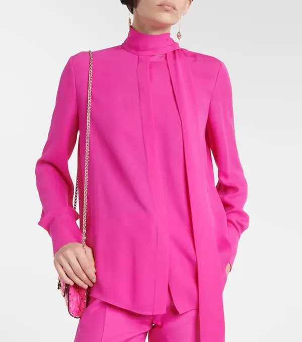 Valentino Garavani Tie-neck Silk Georgette Blouse - Pink