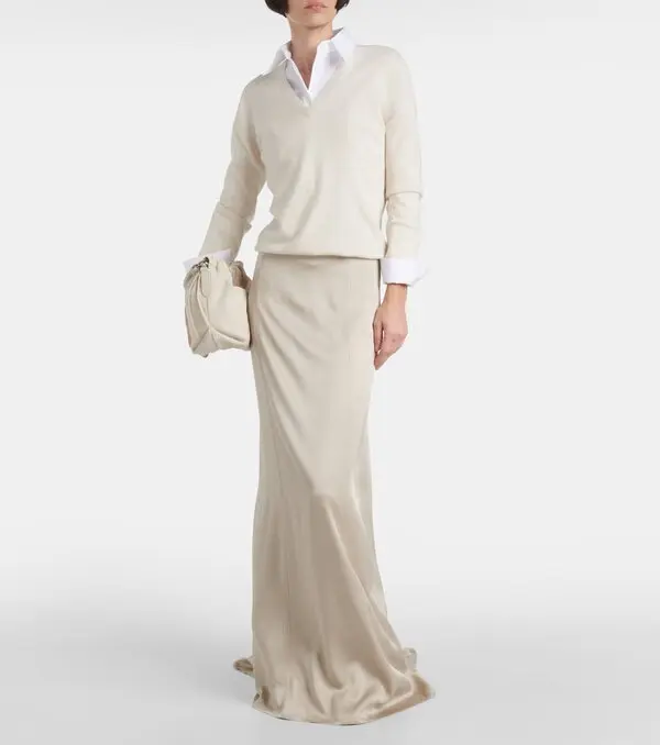 Brunello Cucinelli Satin Maxi Skirt - Beige