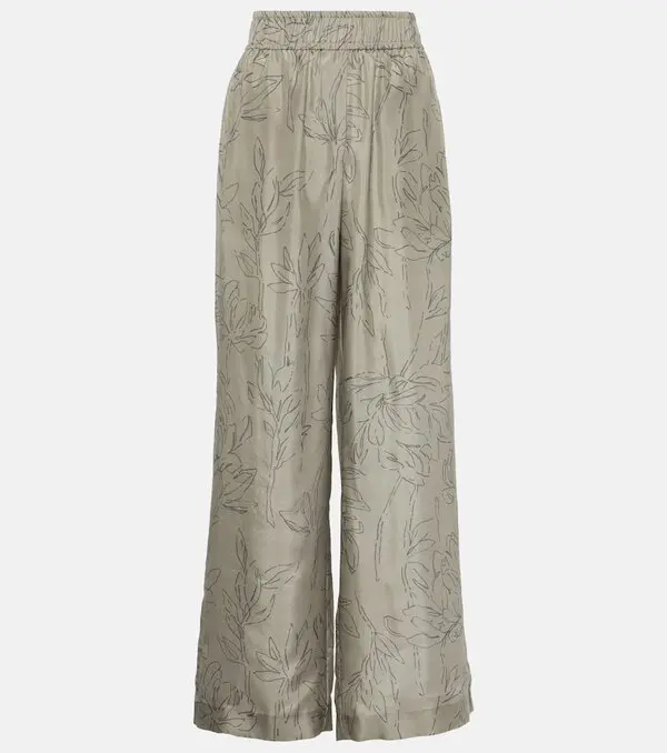 Brunello Cucinelli Floral Wide-leg Pants - Brown