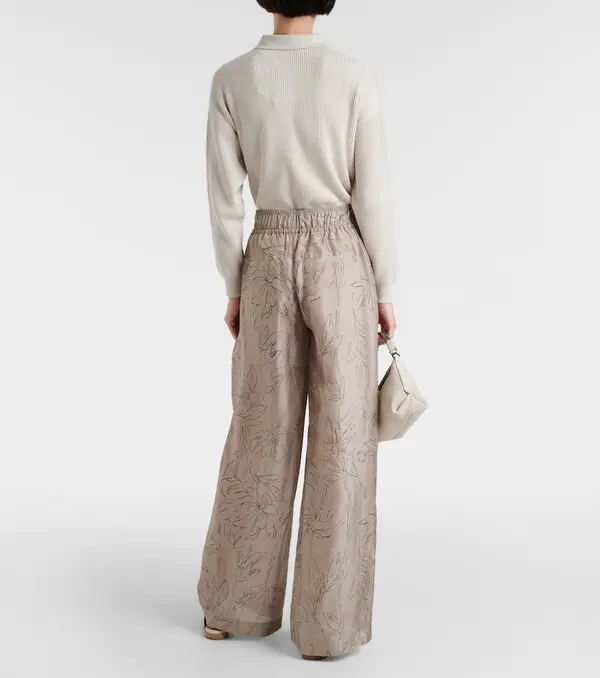 Brunello Cucinelli Floral Wide-leg Pants - Brown