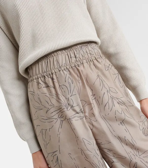 Brunello Cucinelli Floral Wide-leg Pants - Brown