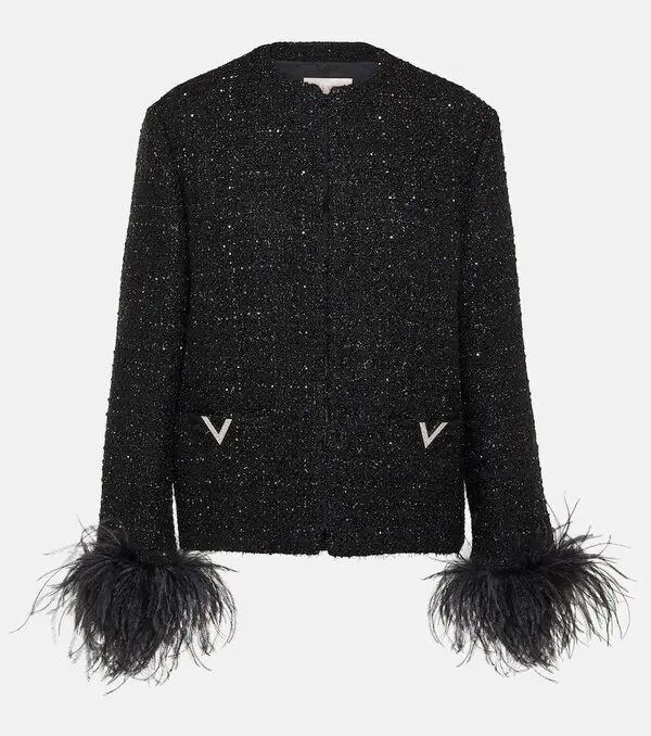 Valentino Garavani Feather-trimmed Tweed Jacket