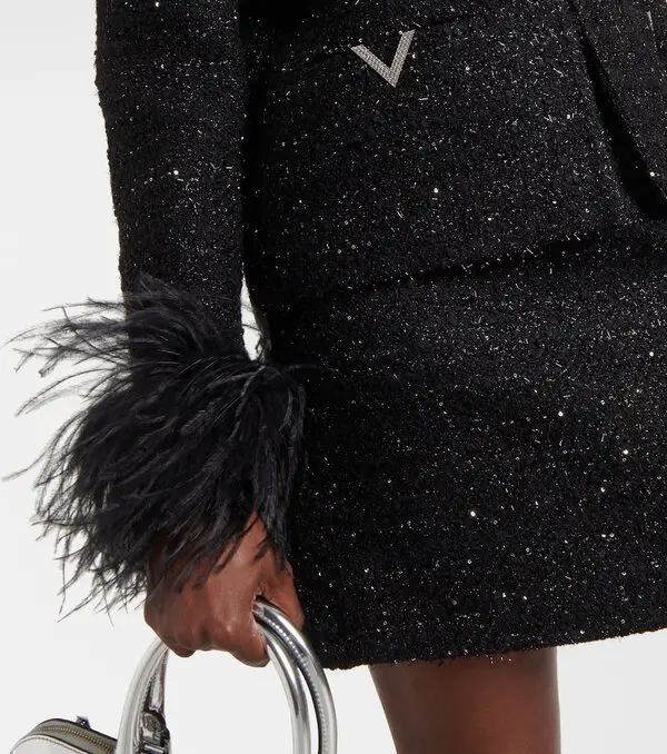 Valentino Garavani Feather-trimmed Tweed Jacket