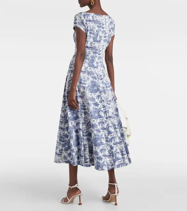 Staud Wells Floral Cotton Midi Dress - Blue