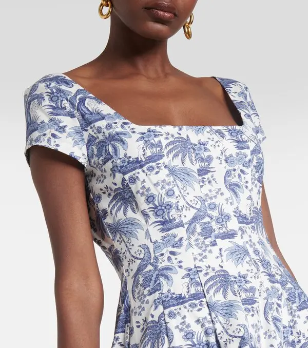 Staud Wells Floral Cotton Midi Dress - Blue