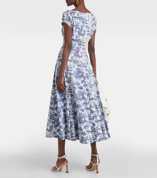 Staud Wells Floral Cotton Midi Dress - Blue