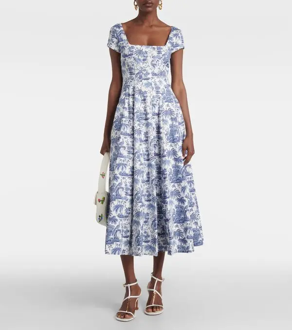 Staud Wells Floral Cotton Midi Dress - Blue