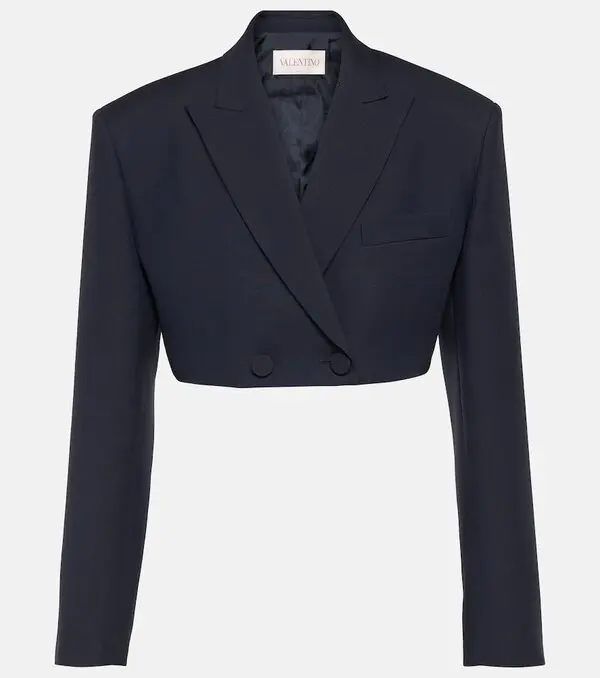 Valentino Garavani Crêpe Couture Cropped Blazer - Blue