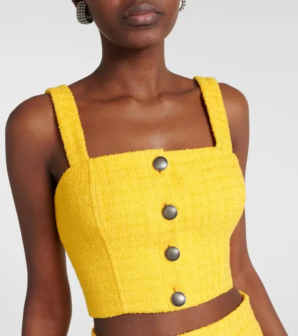 Alessandra Rich Embellished Tweed Crop Top - Yellow
