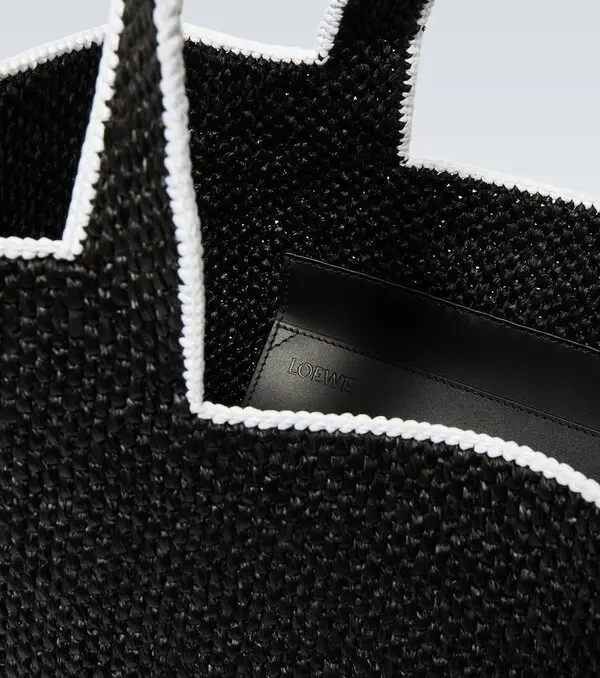 Loewe Logo Large Raffia Shopper - Black
