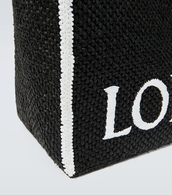 Loewe Logo Large Raffia Shopper - Black