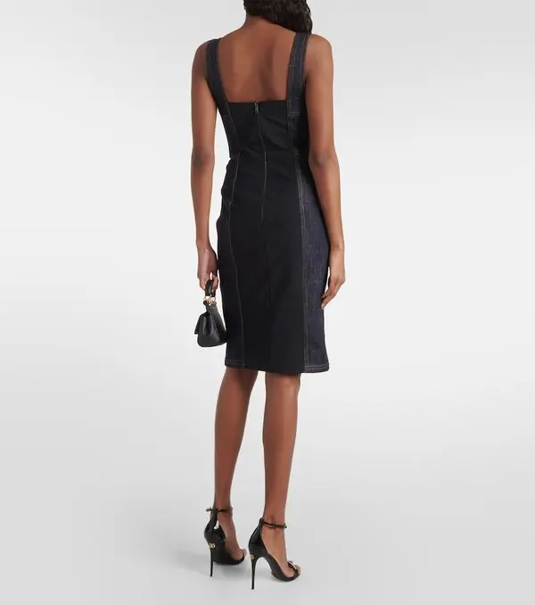 Dolce & Gabbana Logo Embroidered Denim Midi Dress