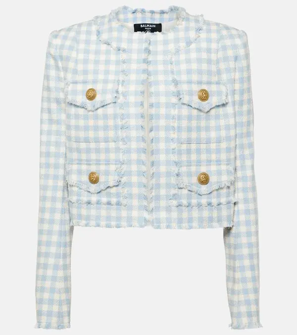 Balmain Checked Cotton-blend Tweed Jacket - Blue
