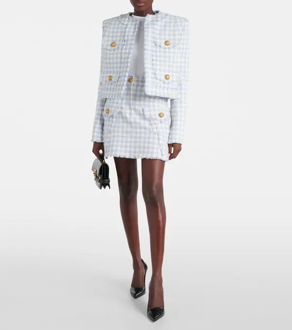 Balmain Checked Cotton-blend Tweed Jacket - Blue