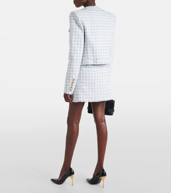 Balmain Checked Cotton-blend Tweed Jacket - Blue