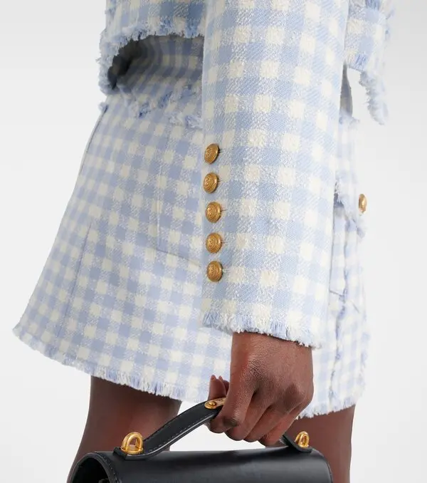 Balmain Checked Cotton-blend Tweed Jacket - Blue