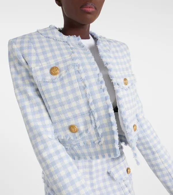 Balmain Checked Cotton-blend Tweed Jacket - Blue