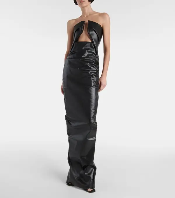 Rick Owens Prong Cutout Coated Denim Gown - Black