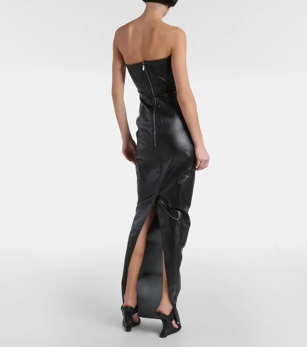 Rick Owens Prong Cutout Coated Denim Gown - Black