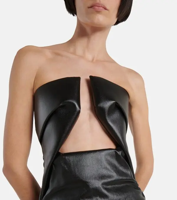 Rick Owens Prong Cutout Coated Denim Gown - Black