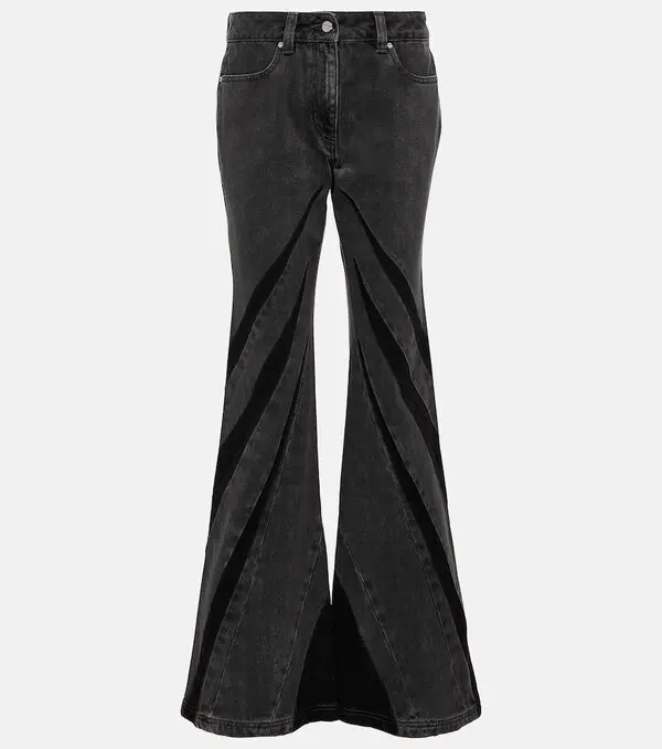 DION LEE Darted Mid-rise Flared Jeans - Black